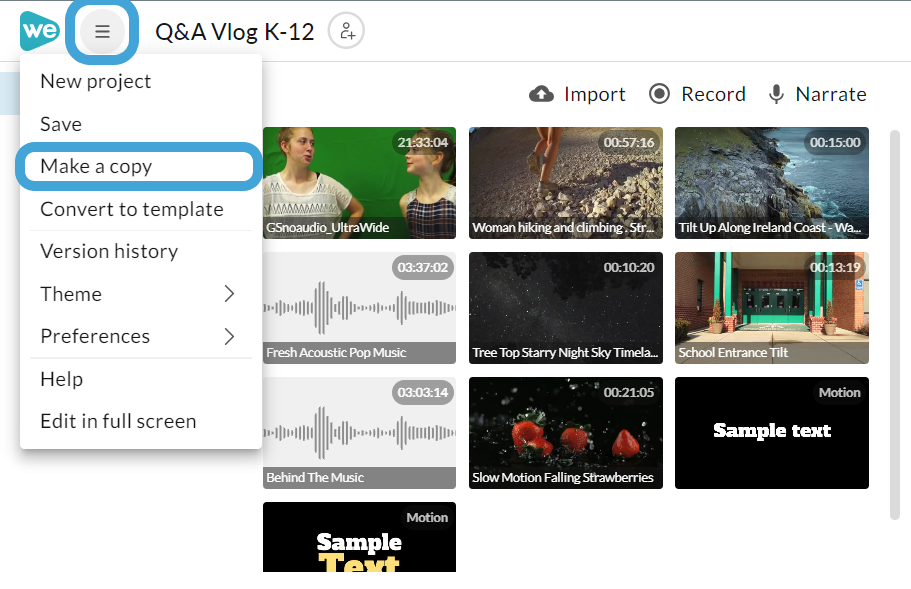 How do I use templates to create new projects? – WeVideo