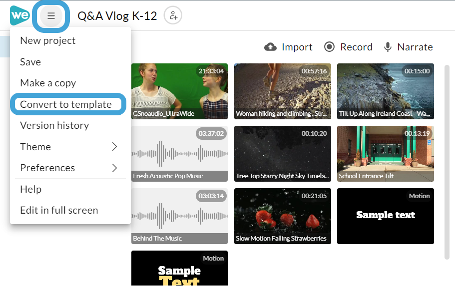 How do I use templates to create new projects? – WeVideo